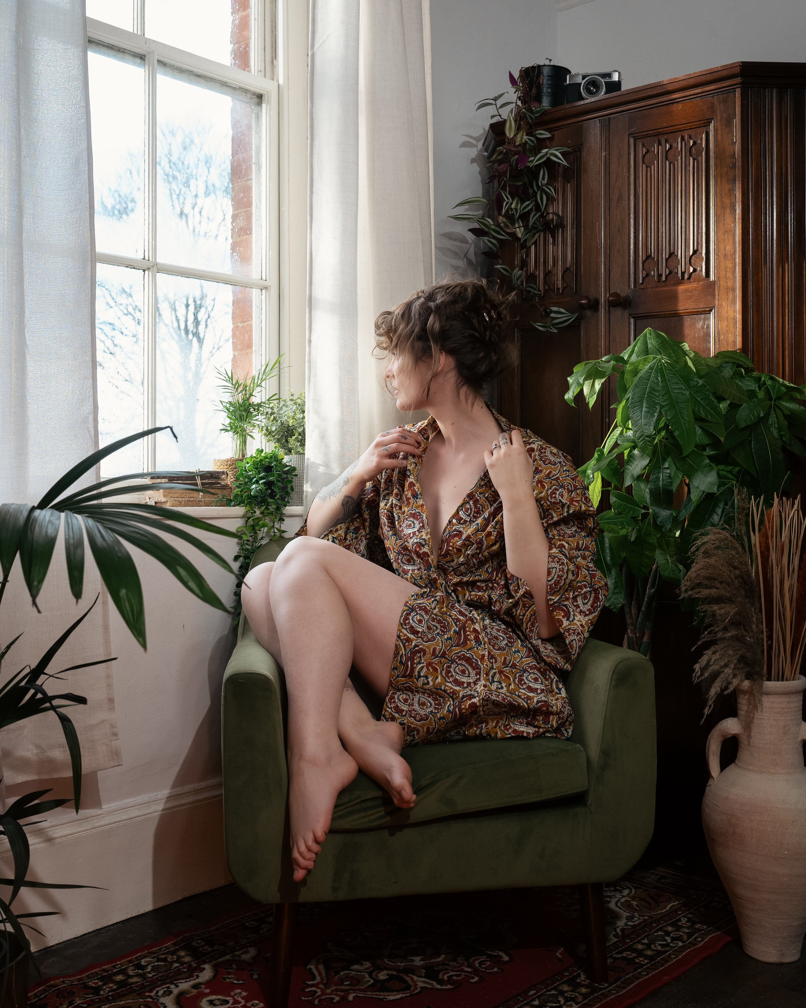 Short Cotton Botanical Robe | Mustard Meadow – ForageDesign