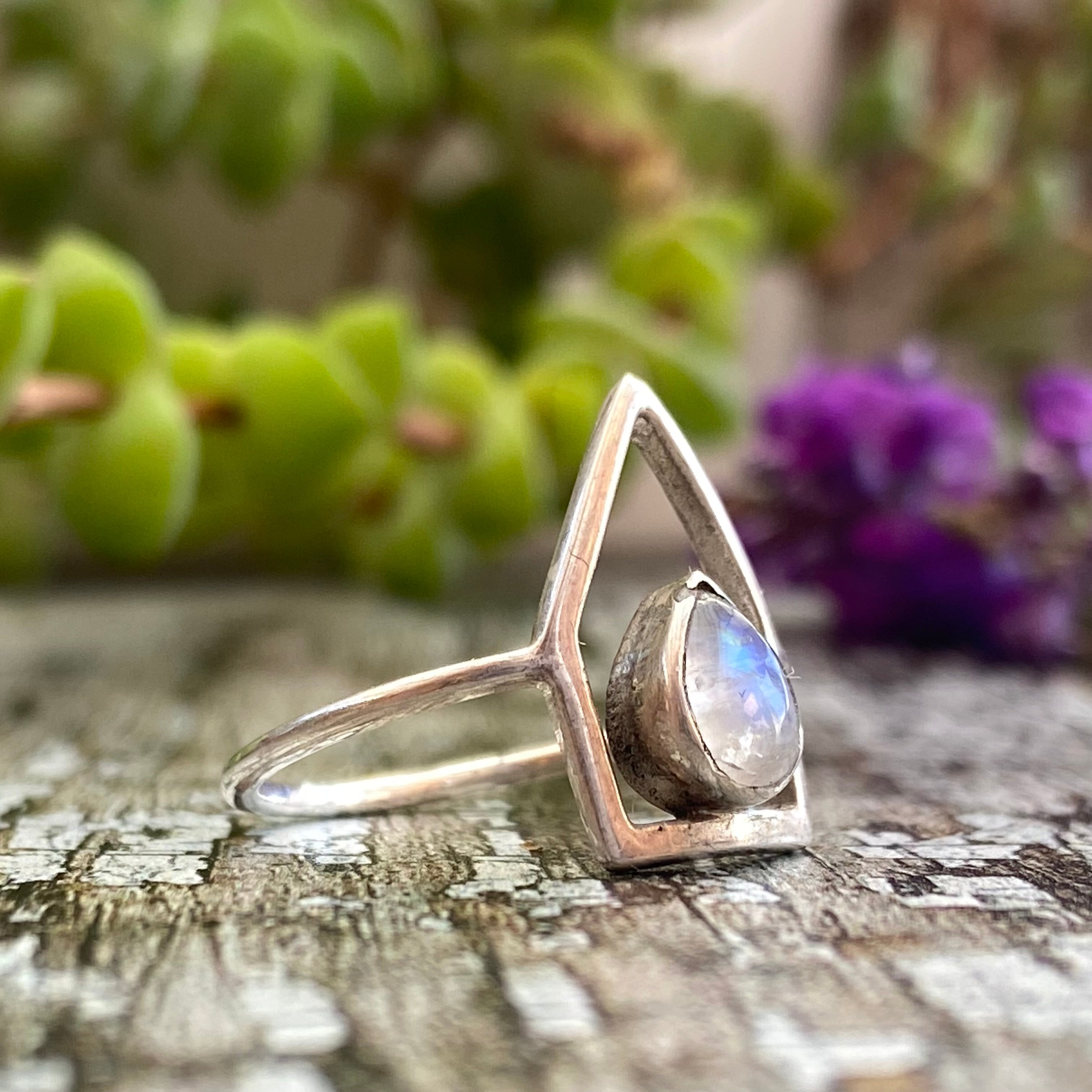 Hex Ring with Teardrop Moonstone – ForageDesign